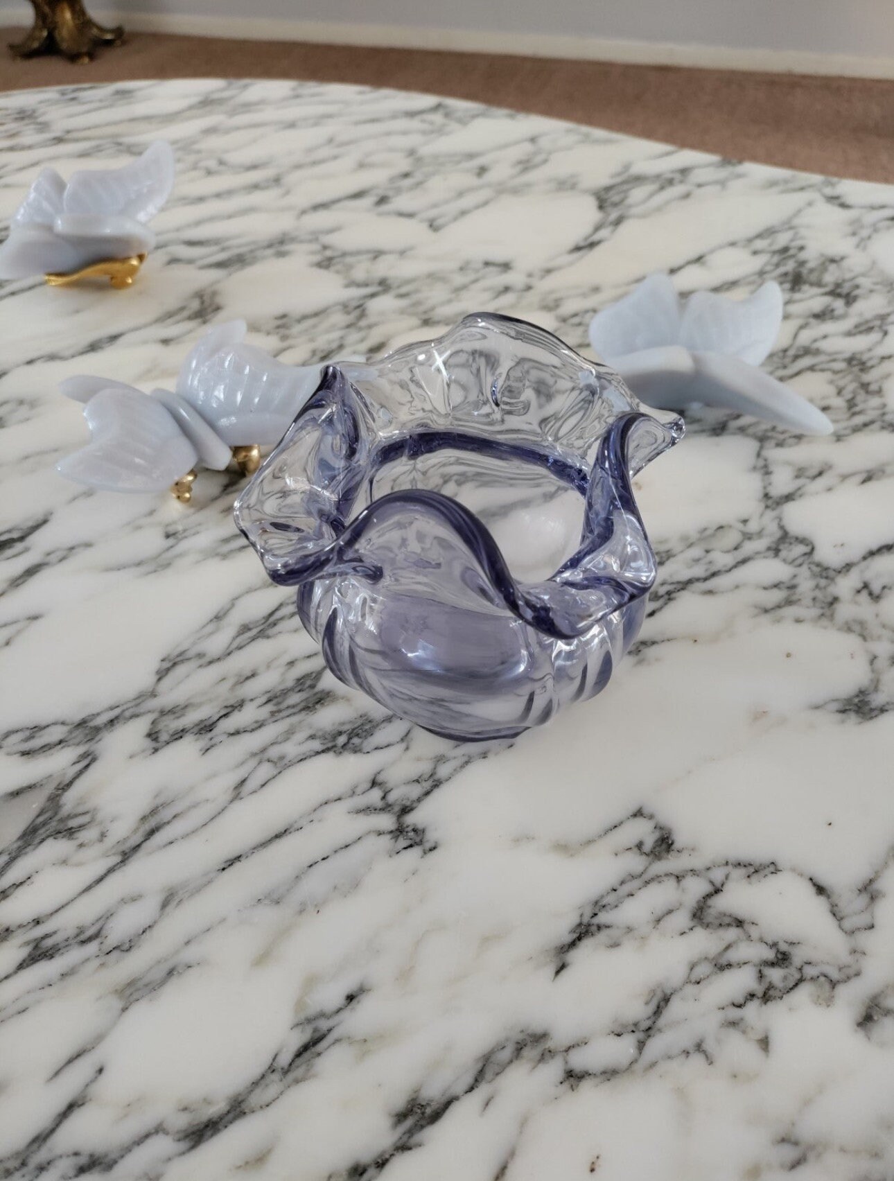 VINTAGE FENTON Rare PERIWINKLE Blue Candy Dish Vase Ruffled Rim Edge ...