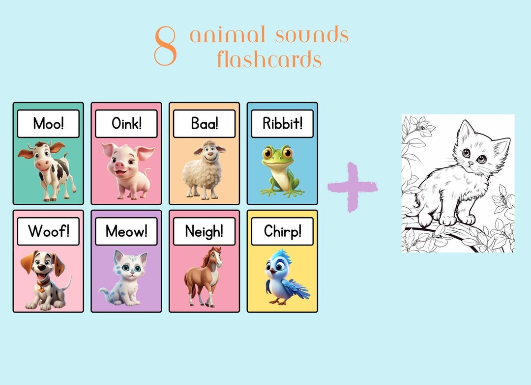 Printable Animal Sounds Flash Cards Free Coloring Page - Etsy