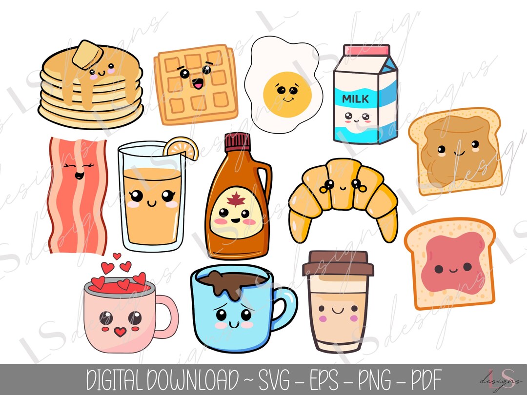 Kawaii Breakfast SVG, Kawaii Clipart PNG, Kawaii Food Bundle, Kawaii ...