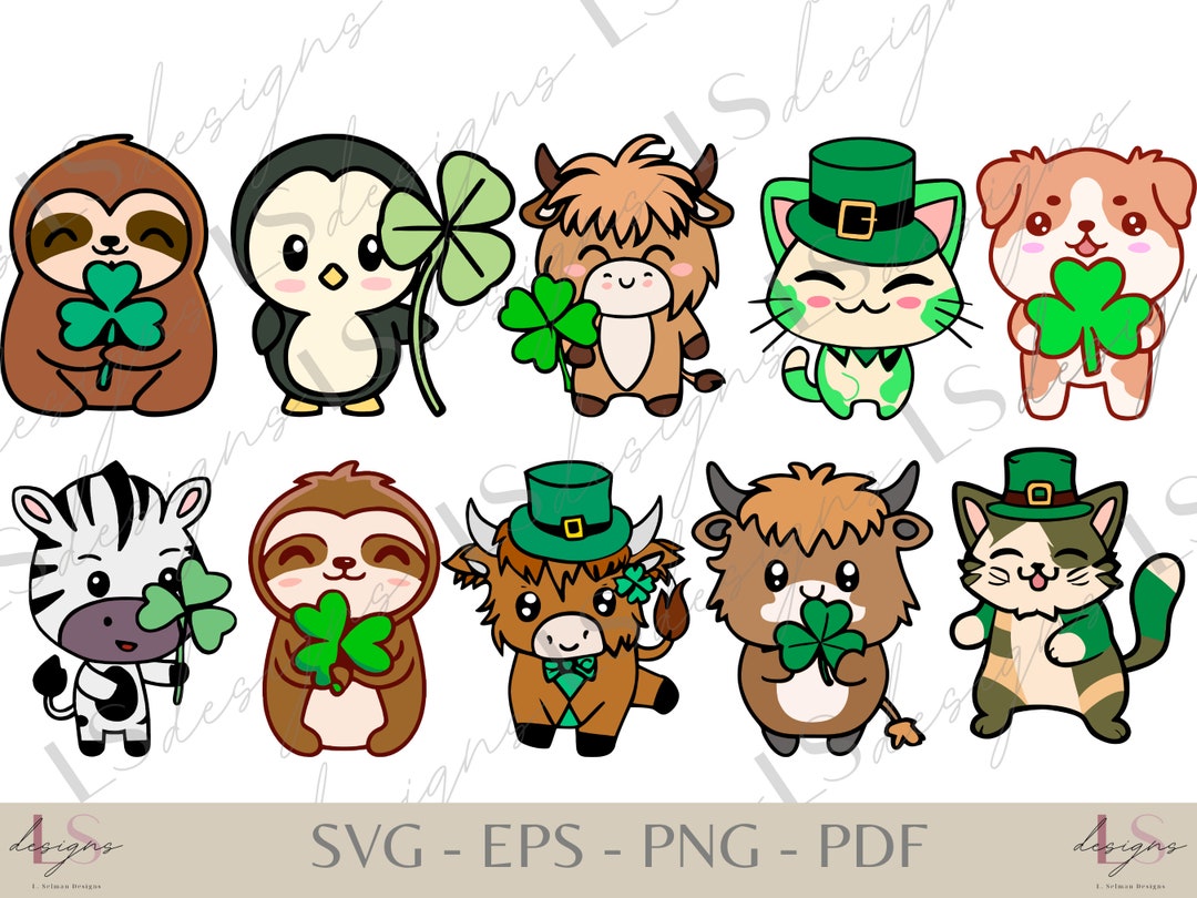 St Patrick's Day Kawaii Animal SVG Bundle, Saint Patrick Kawaii ...