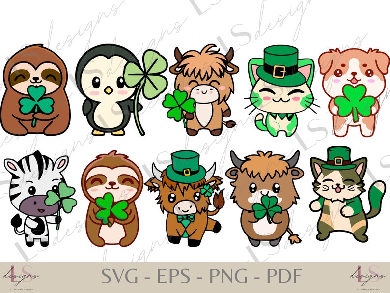 St Patrick's Day Kawaii Animal SVG Bundle, Saint Patrick Kawaii ...
