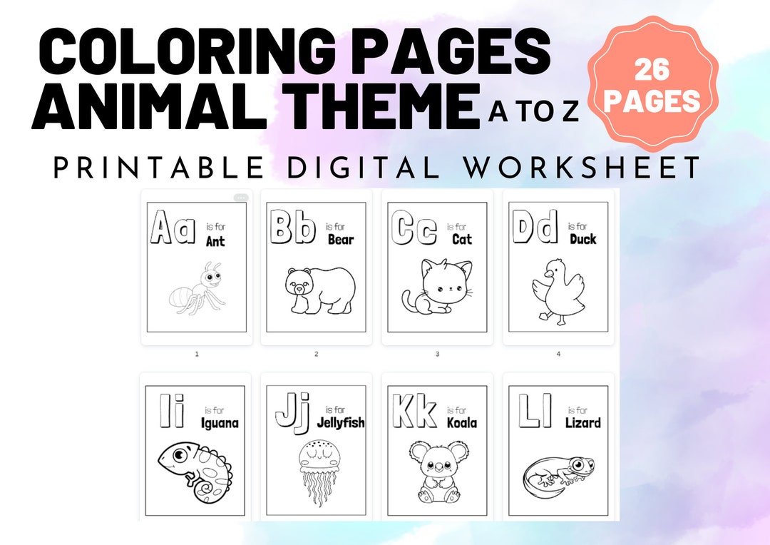 26 Pages Coloring Pages Animal Theme A to Z - Etsy