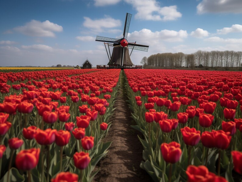 Dutch Tulips With Windmill - Digital Download, Size 24"x18" - Etsy