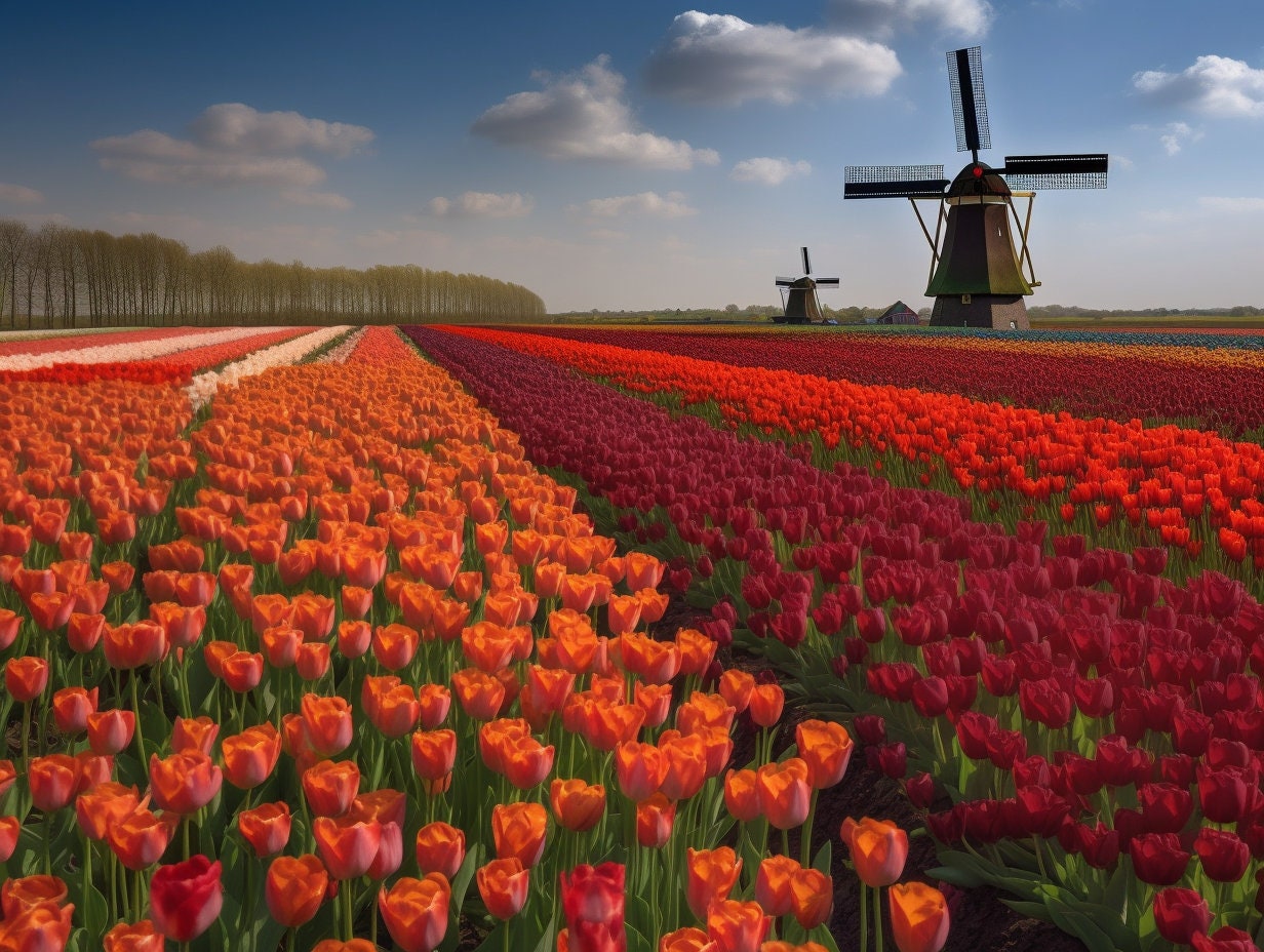 Dutch Tulips With Windmill - Digital Download, Size 24"x18" - Etsy