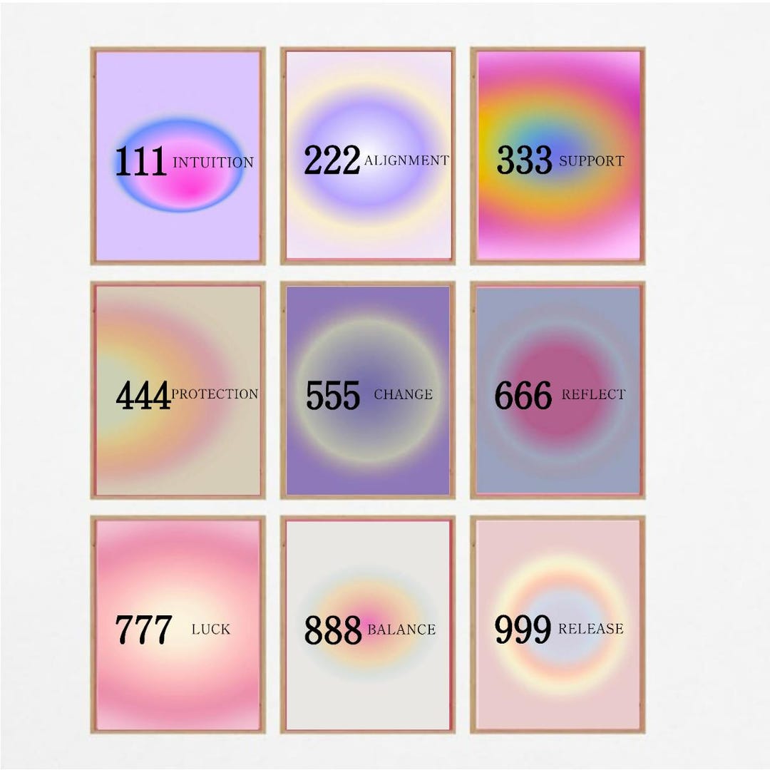 Angel Numbers Poster Set,aura Print Set of 9,gallery Wall Art ...