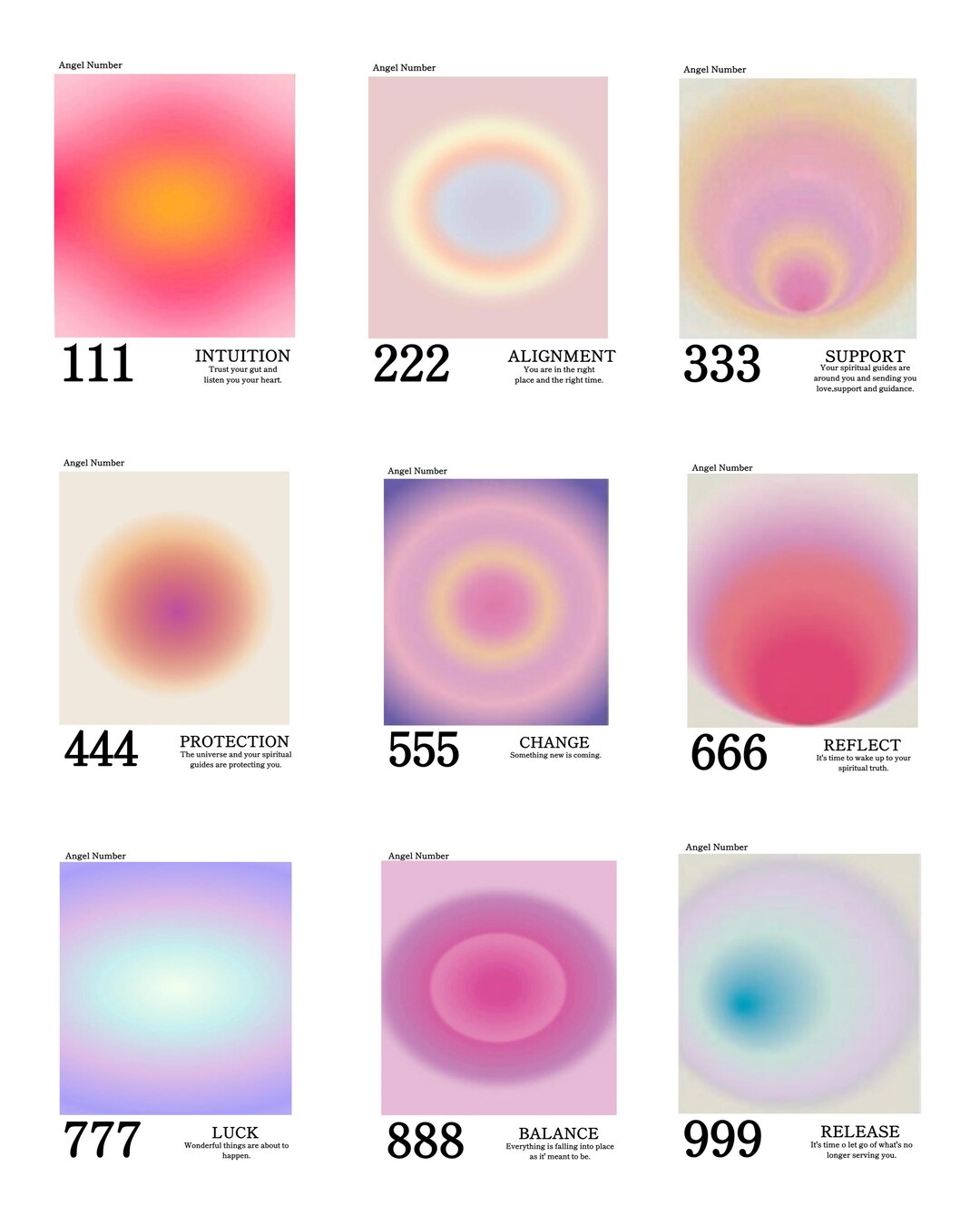 Angel Numbers Poster Set of 9,aura Poster,aura Arts Posters,artful ...