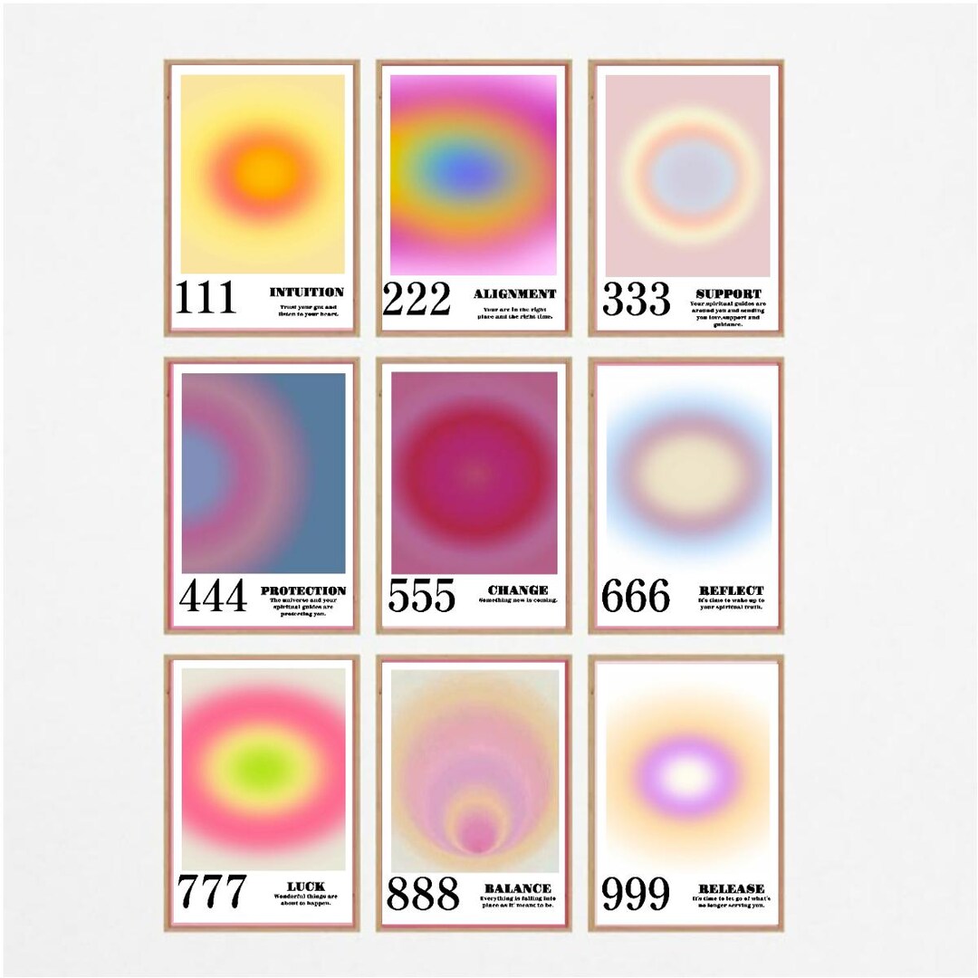 Angel Numbers Poster Set of 9,aura Poster,aura Arts Posters,artful ...