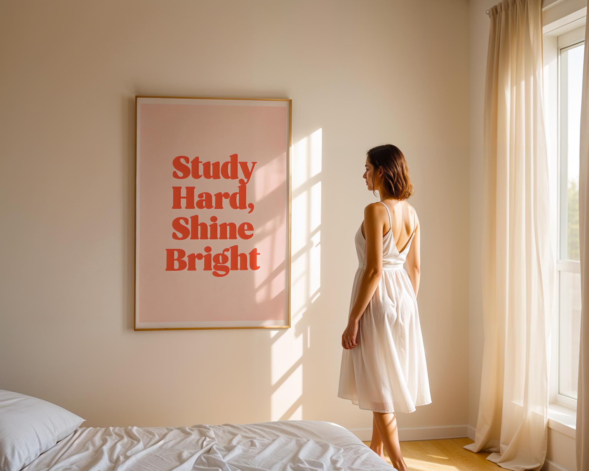 Study Hard Shine Bright Print – Motivational Dorm Decor (digital ...