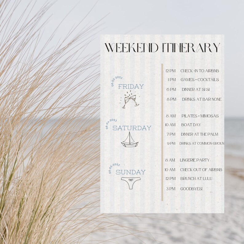 Hamptons Bachelorette Invitation & Itinerary Template | Coastal ...
