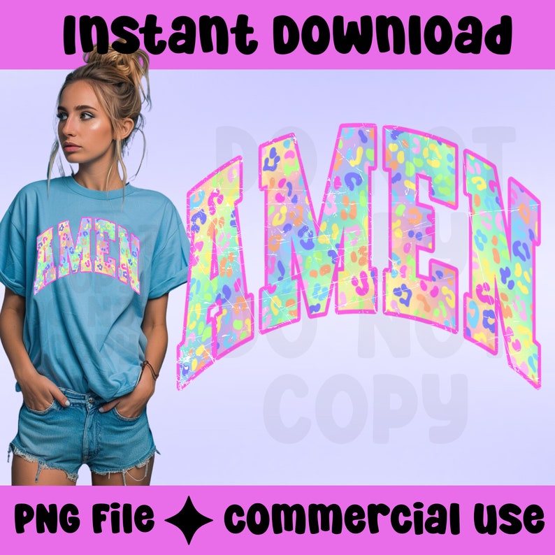 Easter Png, Christian Png, Amen Png, Pastel Leopard Png, Amen Varsity ...