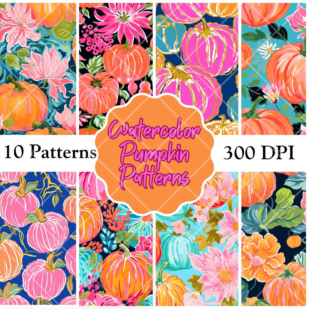 Preppy Autumn Pumpkins Digital Paper, 10 Seamless Patterns for ...