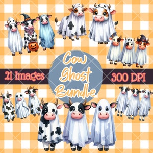 Watercolor Halloween Ghost Cow Clipart Bundle Cute Ghost Png Cute Ghost ...