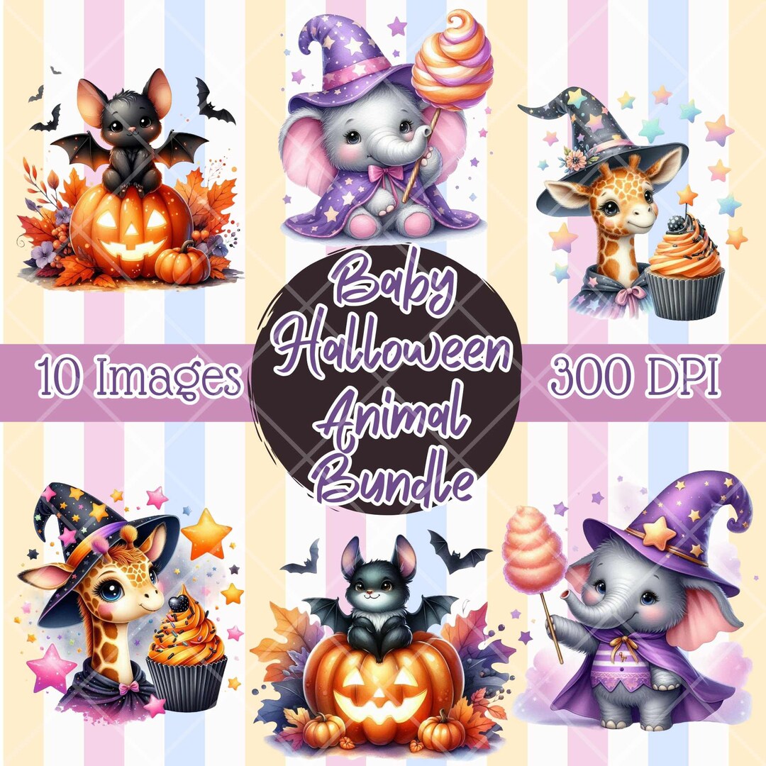 Happy Halloween Clipart Bundle, Cute Baby Halloween Animals, Bats ...