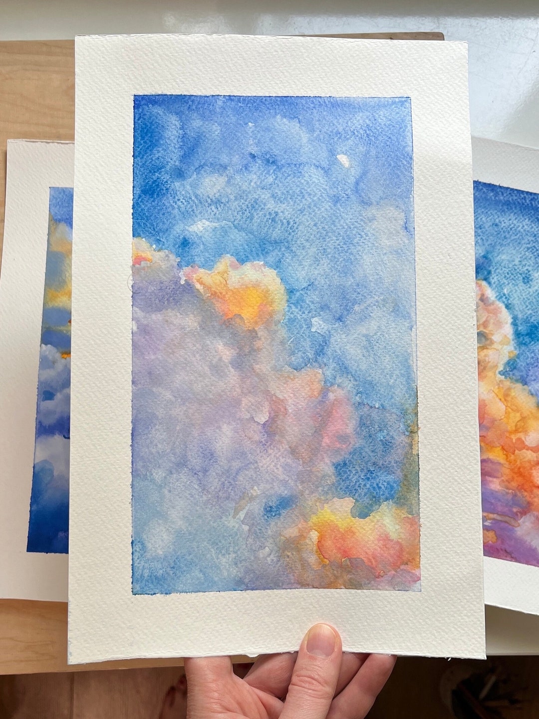 Original Sky Watercolor Painting: Heaven Cloud Art 19.5x30 Cm - Etsy