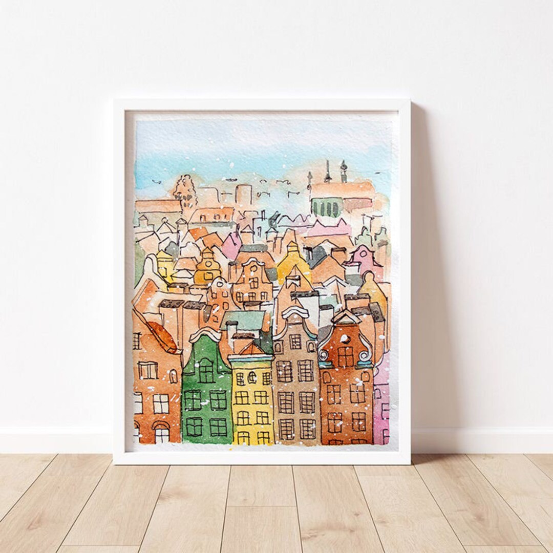 Gdansk Watercolor Printable, Europe Old Town Print, Postcard Winter ...