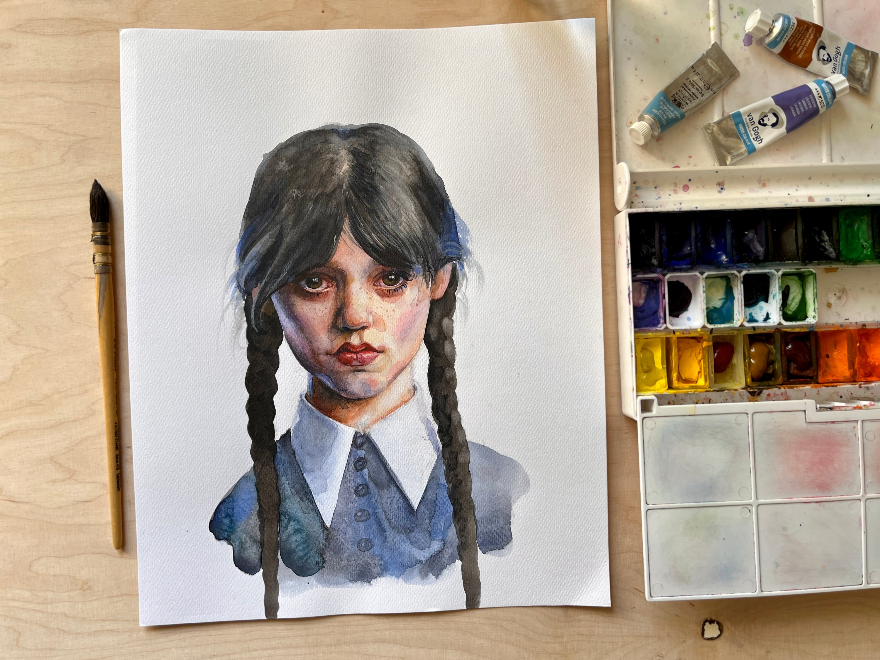 Wednesday Addams Art Watercolor, Wednesday Addams Painting, Addams ...