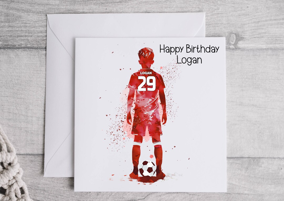 FOOTBALL BIRTHDAY CARD, Boys Footie Card, Football Shirt, Personalised ...
