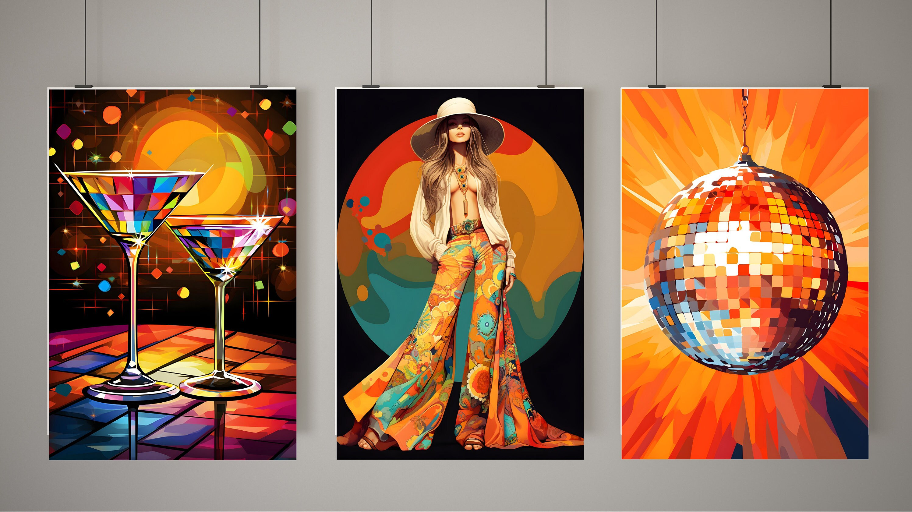 Disco Ball Wall Art Set of 3 70s Wall Art Digital - Etsy