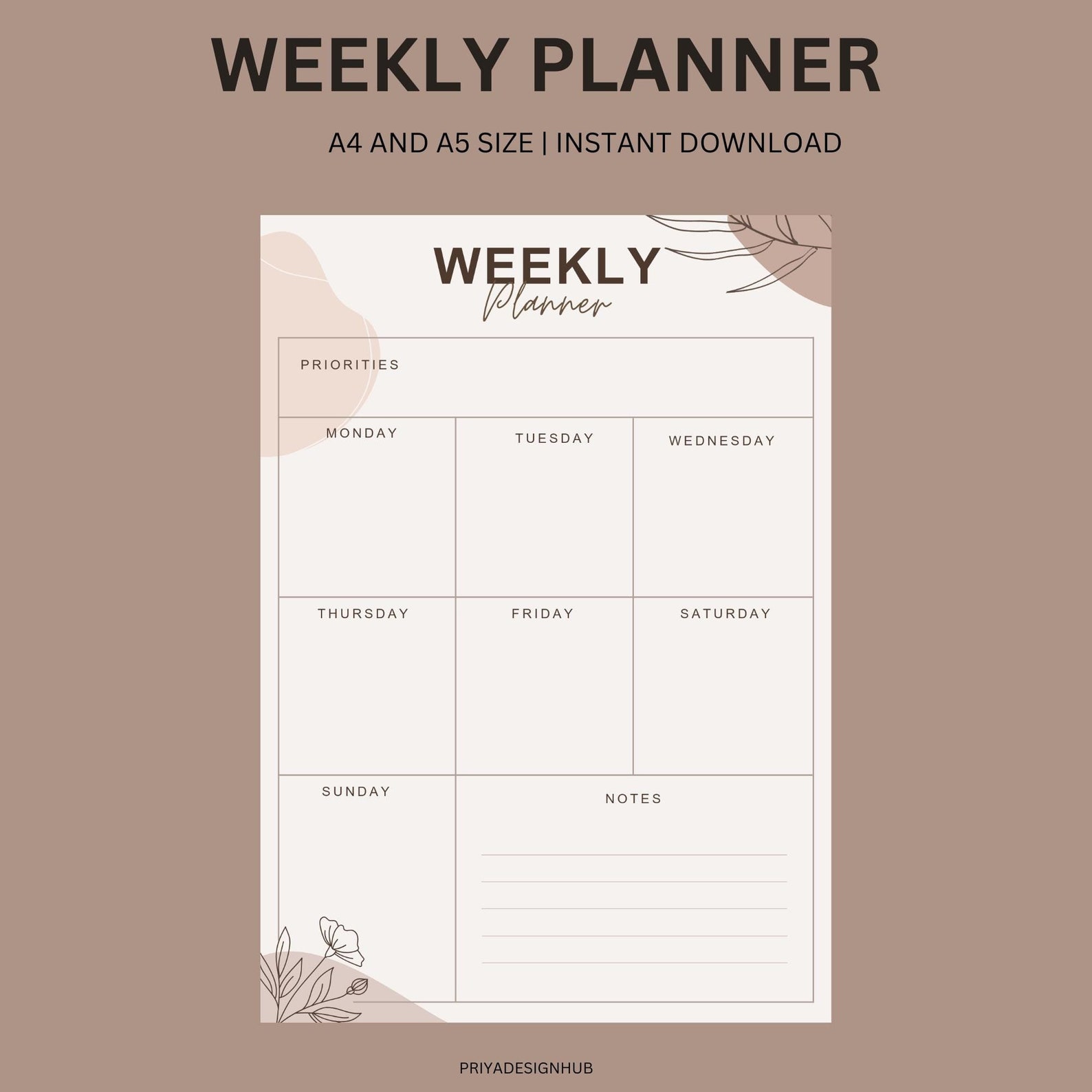 Weekly Planner Printable Minimalist Weekly Schedule Weekly to Do List Weekly Schedule A4 & A5 ...