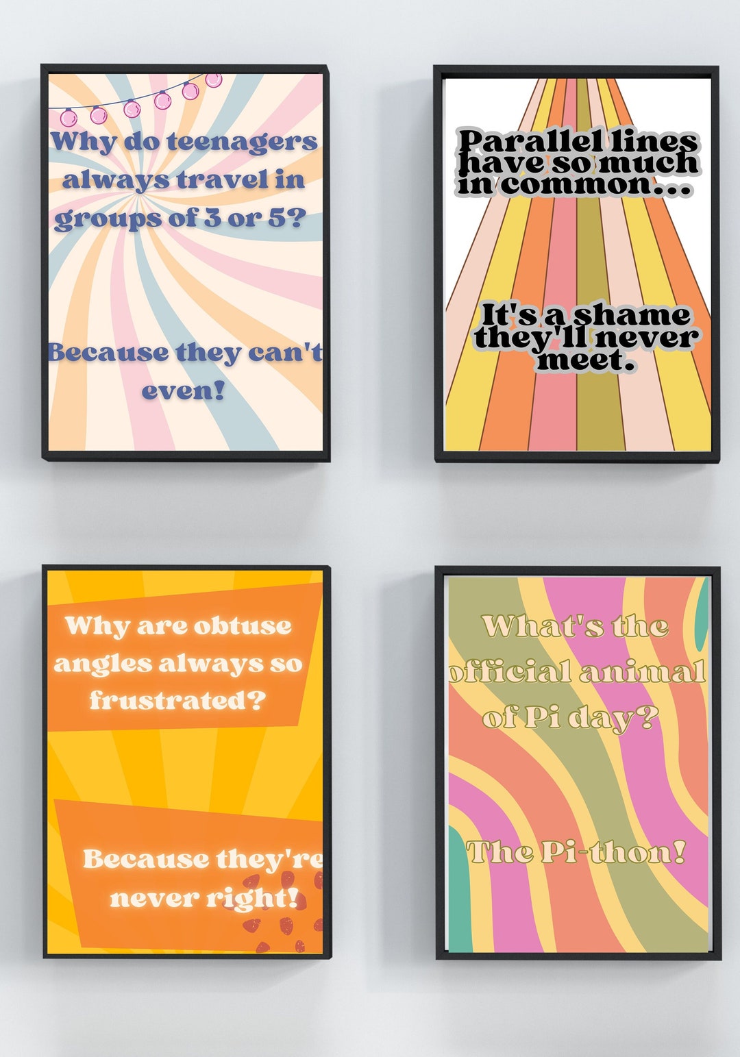 Funny Math Posters Digital Download Set of 4 Retro Vibe - Etsy