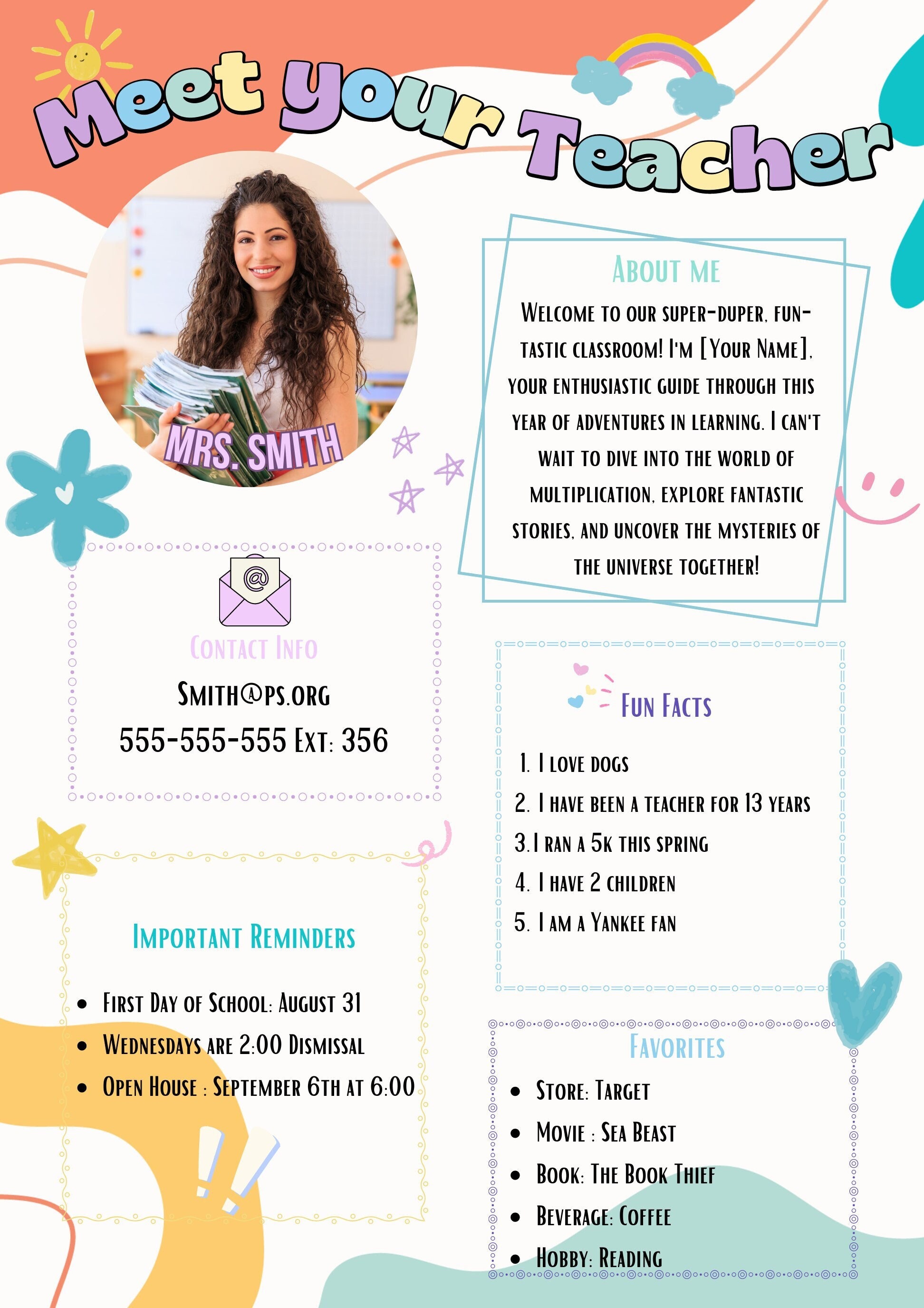 Meet Your Teacher Editable in Canva Template Digital Download Rainbow ...