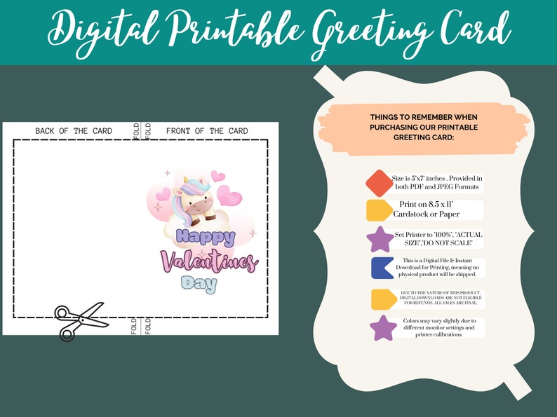 Printable Unicorn Valentines Greeting Card Digital Download Unicorn for ...