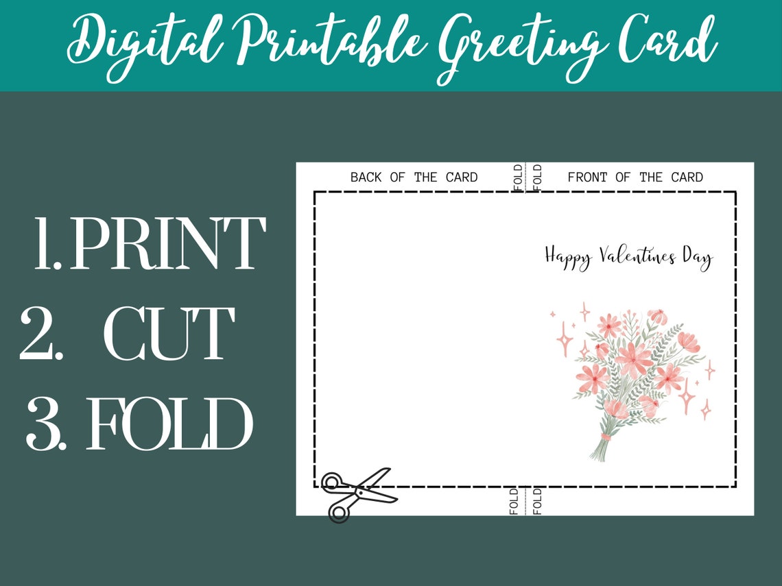 Printable Valentines Day Greeting Card Digital Download Blossom Flower ...