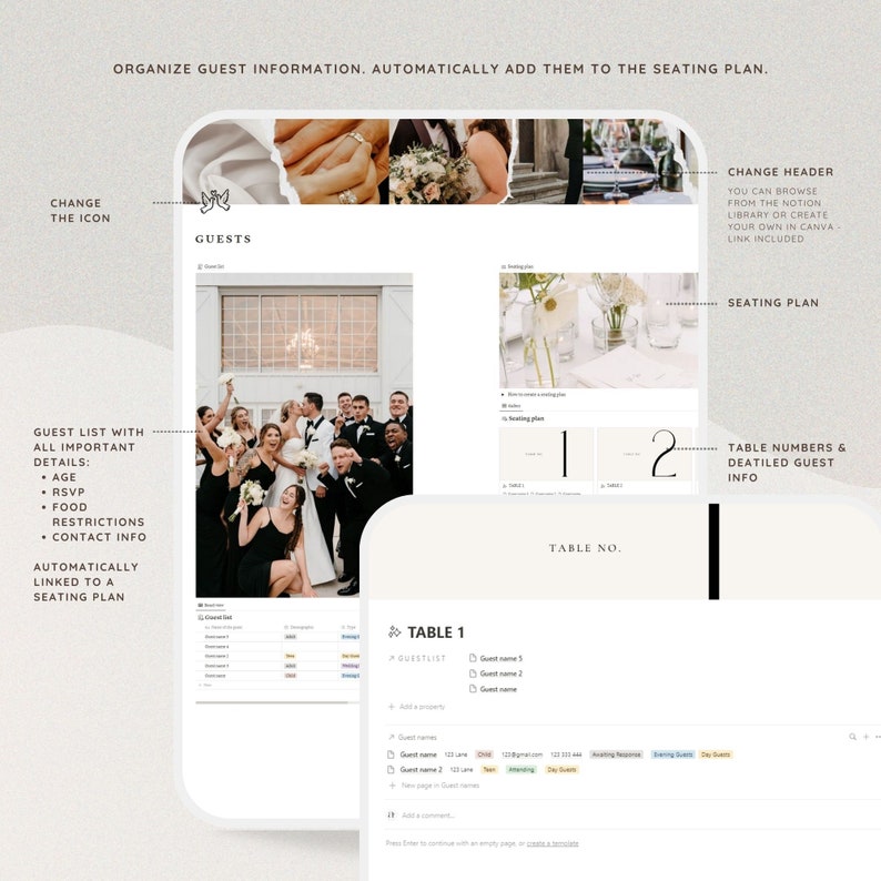 Notion Life Planner Template, Wedding Planner, All in One Notion Dashboard, Aesthetic Notion ...