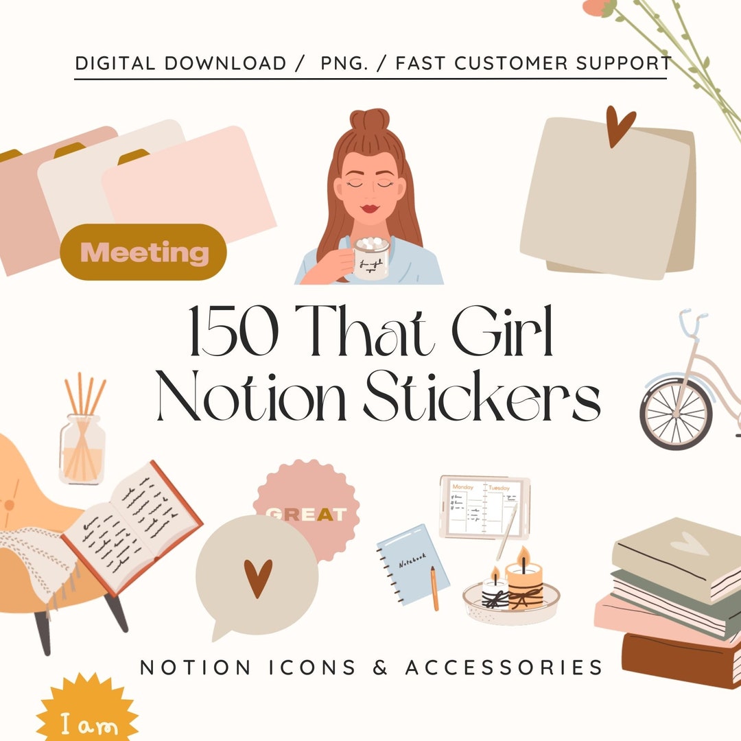 150 That Girl Notion Stickers: Digital Planner Icons (PNG Digital ...