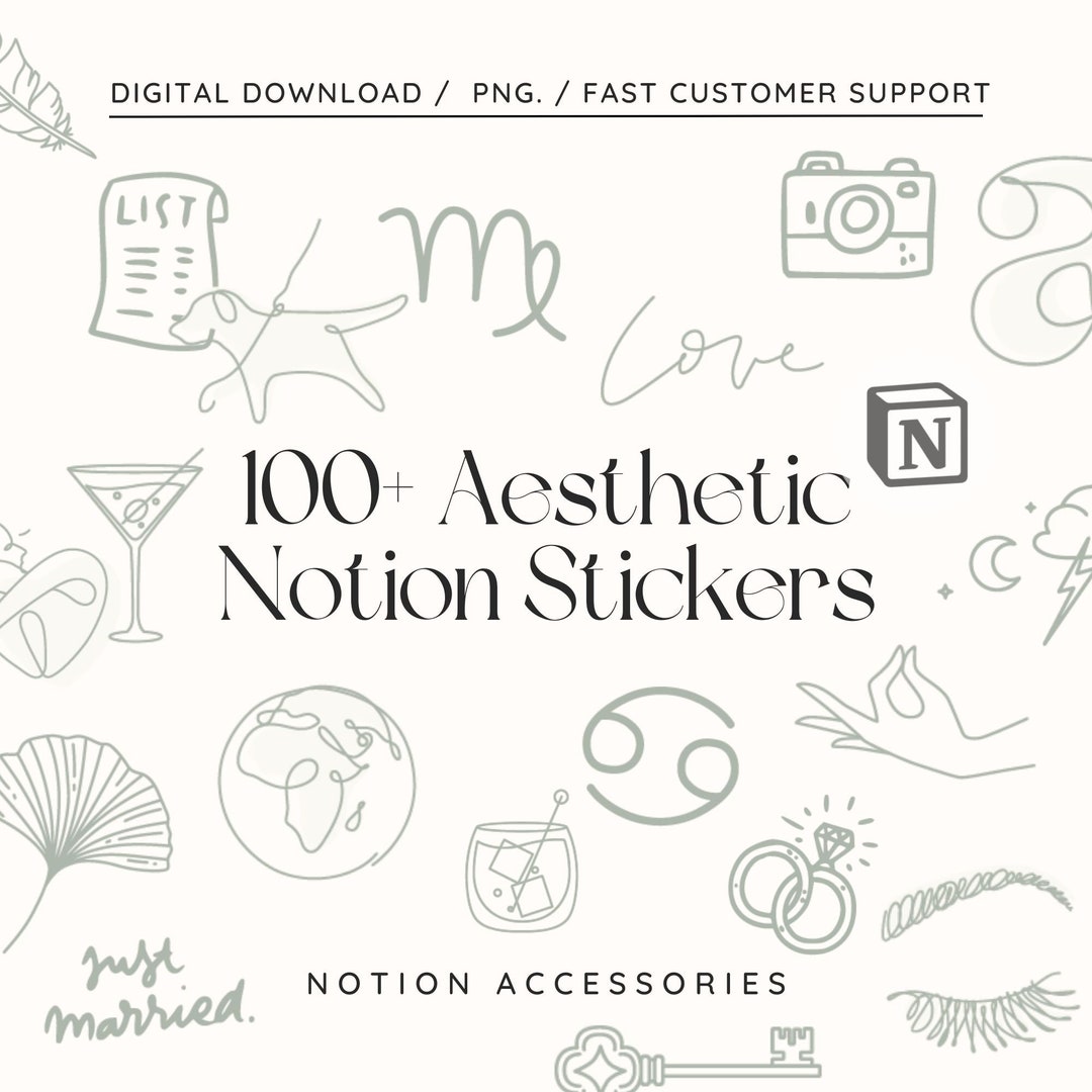 Notion Template Aesthetic Icons, Life Planner Stickers, Notion Template ...