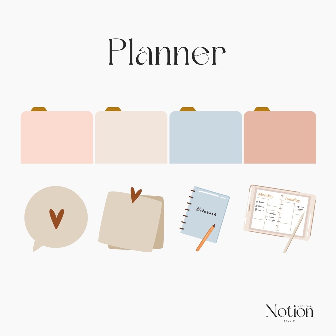 Notion Template That Girl Icons, Life Planner Stickers, Notion Template ...