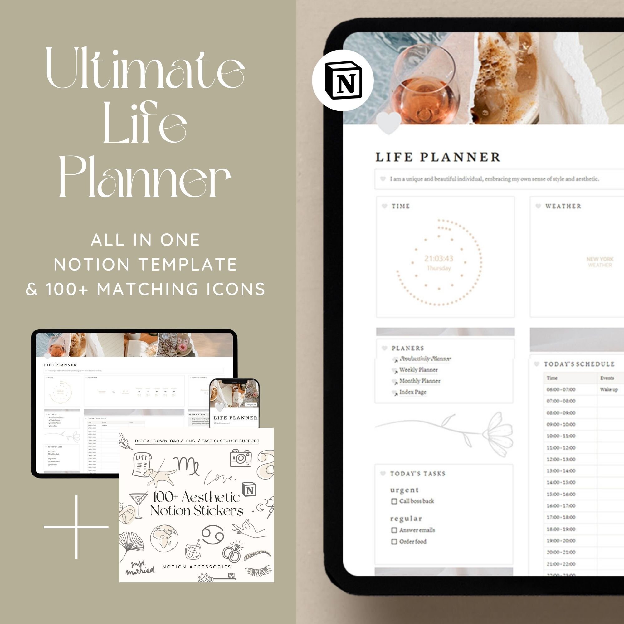 Notion All in One Life Planner / 2023-24 Notion Template, Aesthetic Life Planner, Digital Notion ...