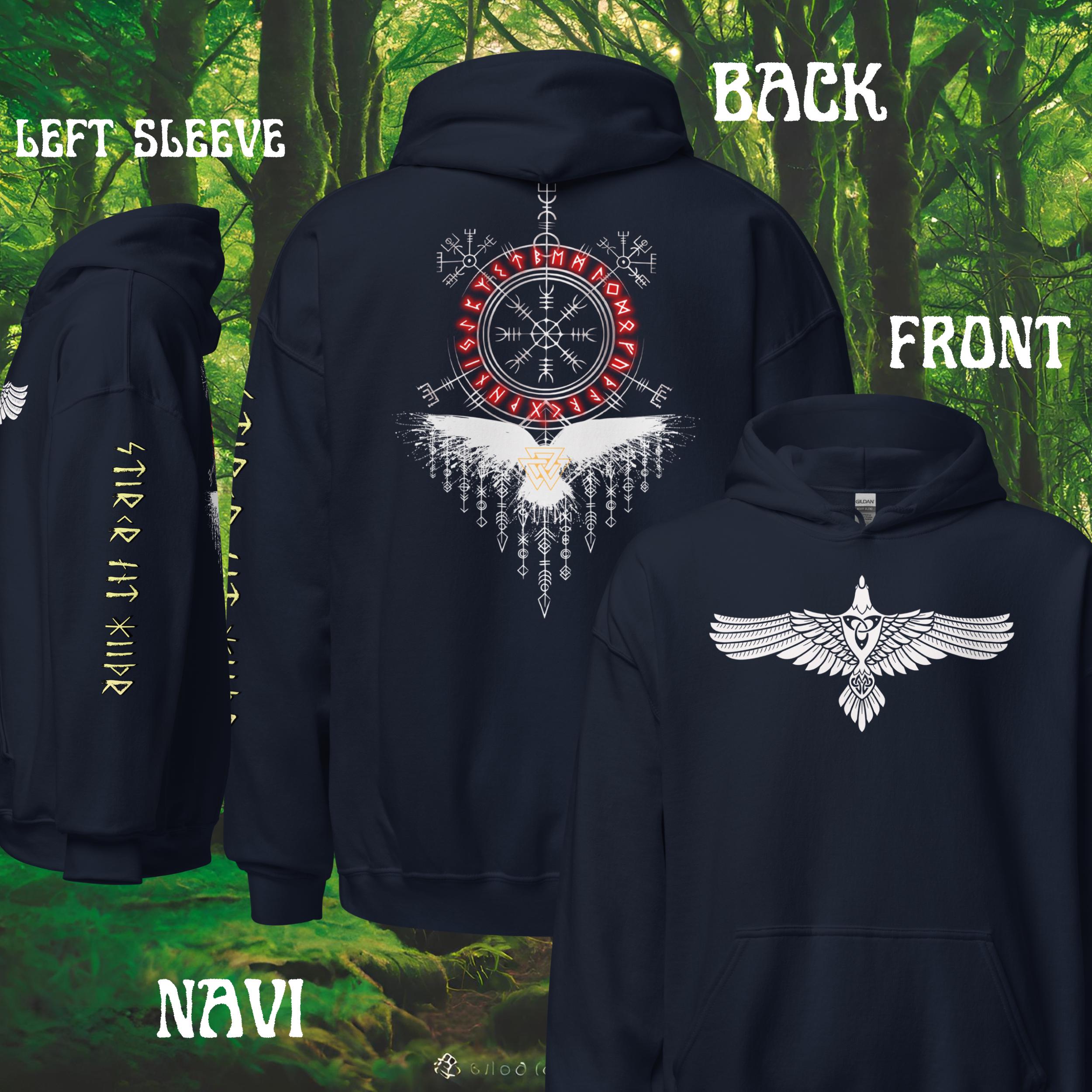 Vegvisir Raven & Runes Viking Hooded Sweatshirt, Nordic Clothing ...