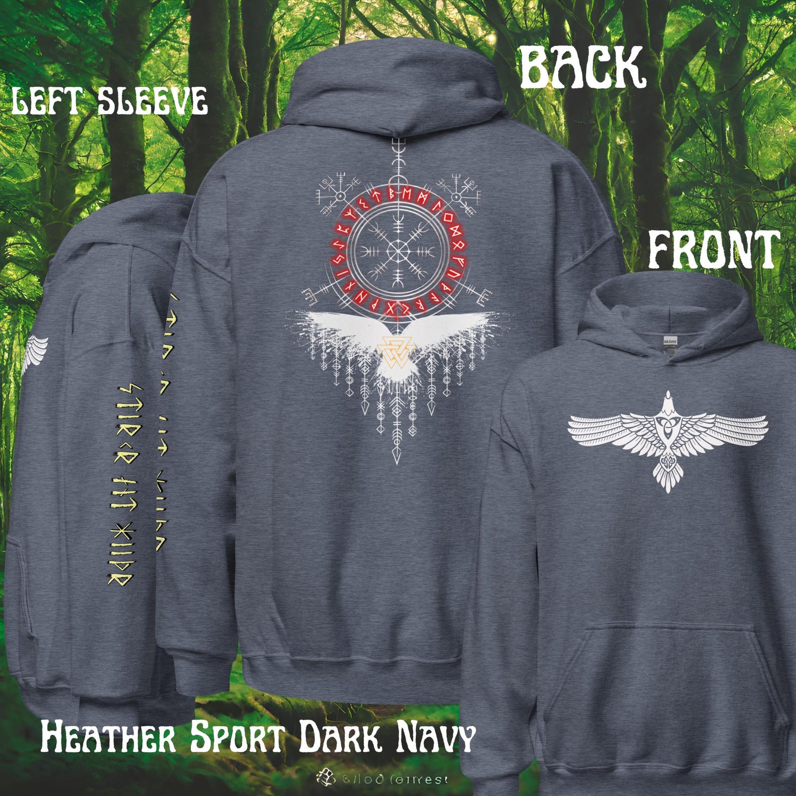 Vegvisir Raven & Runes Viking Hooded Sweatshirt, Nordic Clothing ...