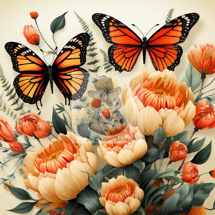 Monarch Butterfly Digital Paper Watercolor Instant - Etsy