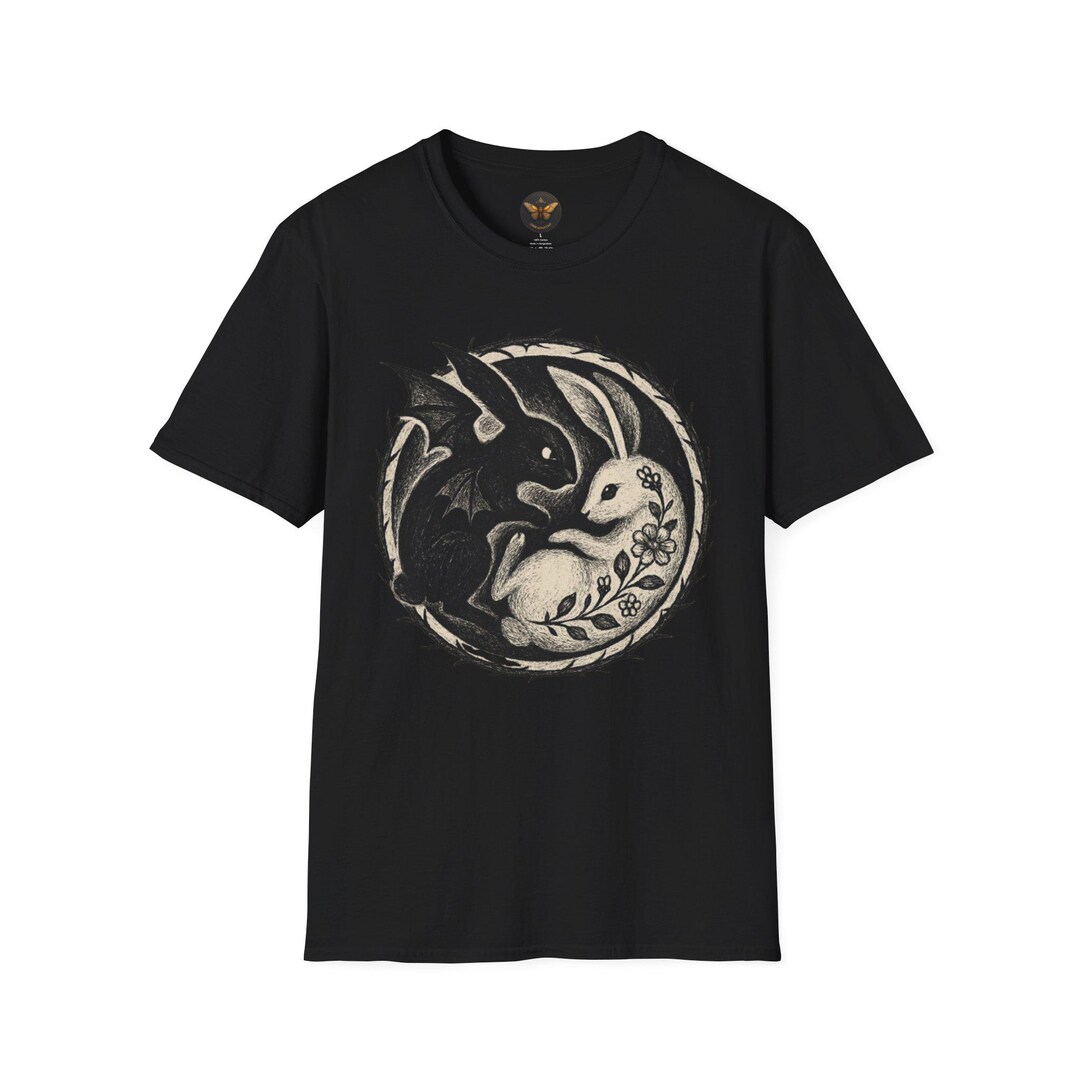 Yin Yang Rabbit/bunny T-shirt | Black and White Mythical Design - Etsy