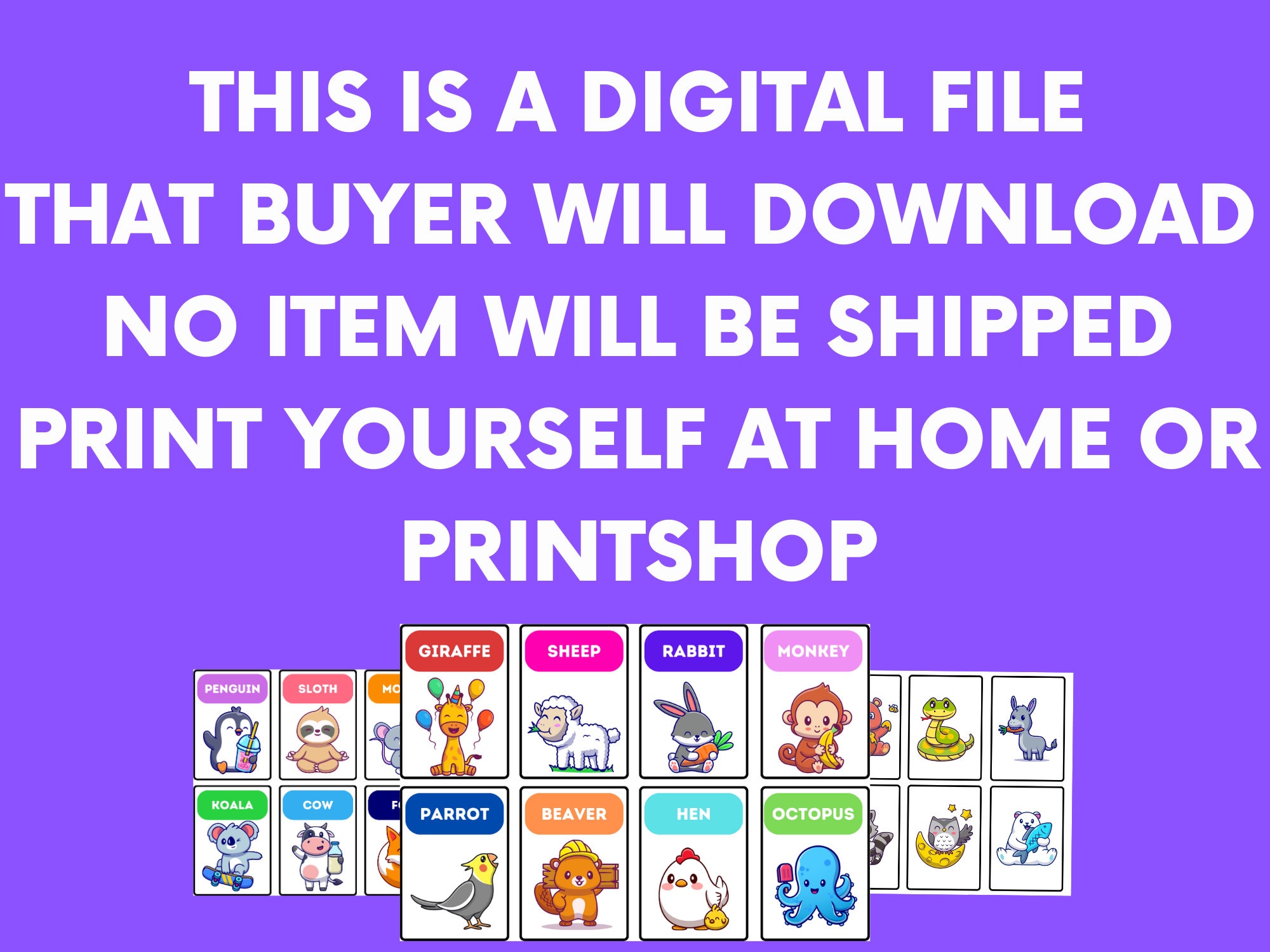 32 Printable Animals Learning Flashcards for Kids Montessori, Learn ...