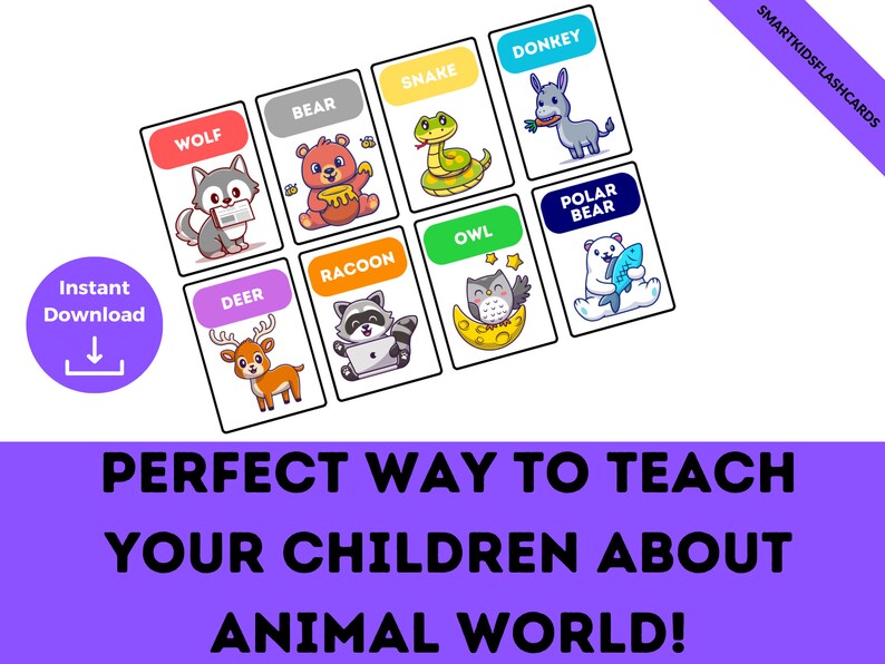 32 Printable Animals Learning Flashcards for Kids Montessori, Learn ...