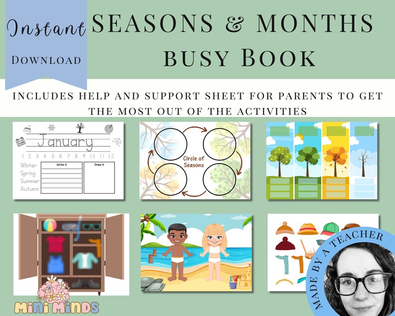 Seasons & Months Educational Busy Book, Homeschooling, Preschool ...