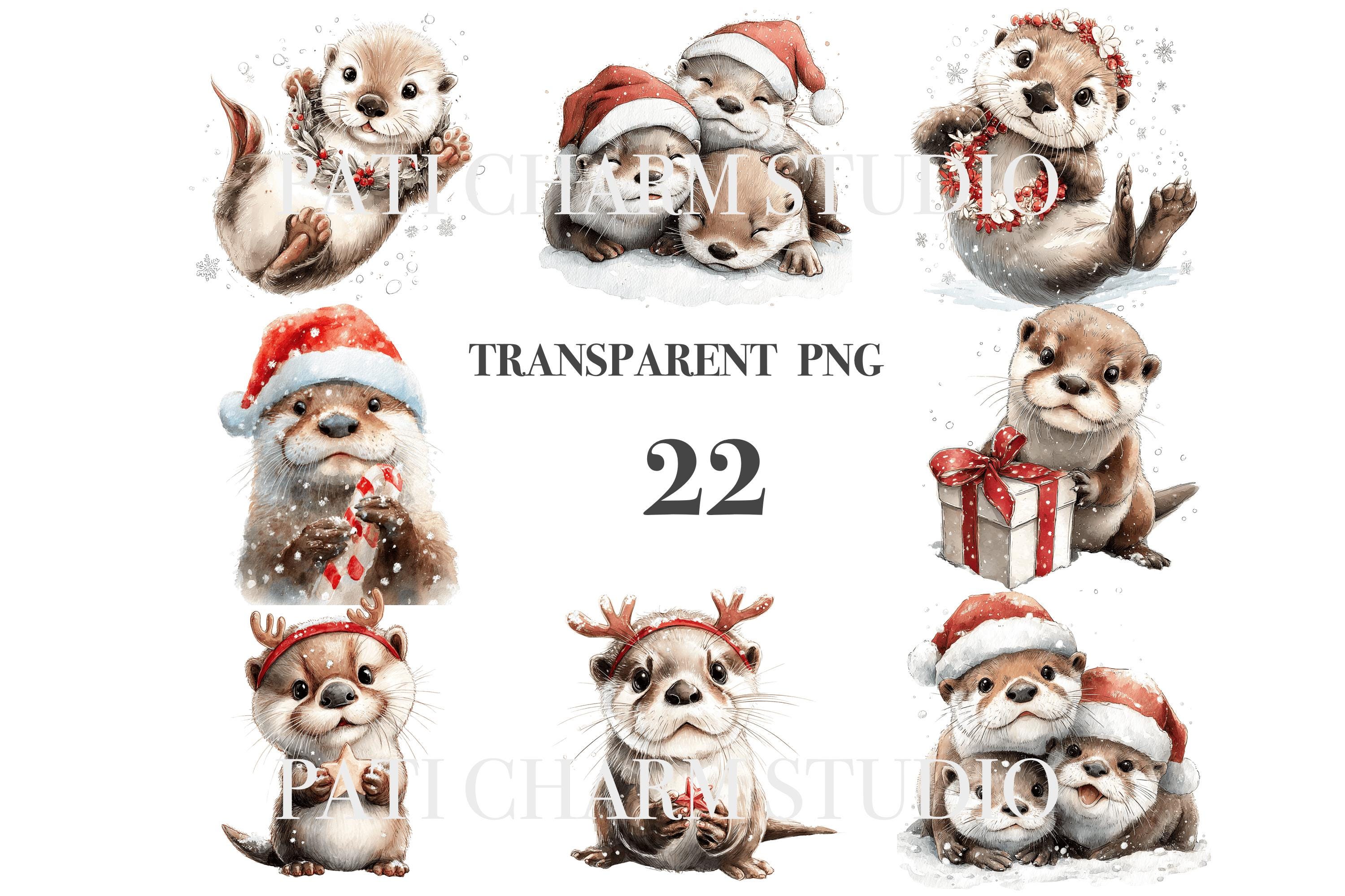 Christmas Otter Clipart Set, Cute Holiday Otters, Winter Reindeer ...