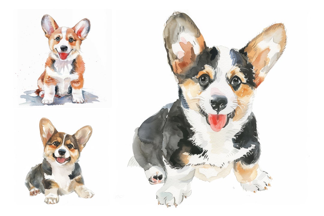 Watercolor Corgi Clipart Bundle, High Quality Jpgs, Pet Clipart ...