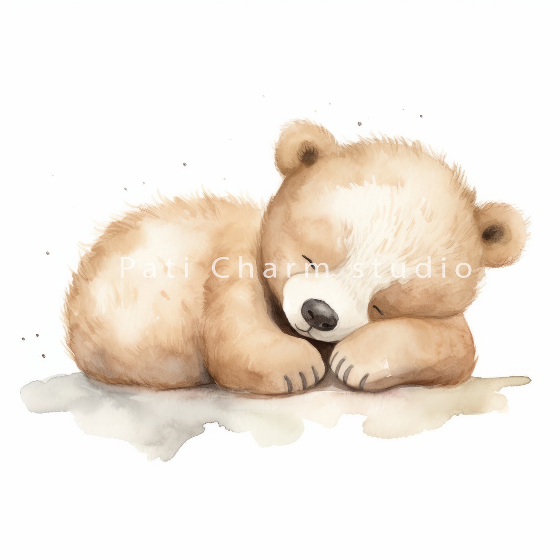 Watercolor Sleepy Bears Clipart Set, Jpgs, Sleeping Baby Animals ...