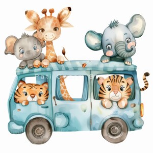 Cute Bus With Animal Clipart Bundle, Digital Download, High Quality ...