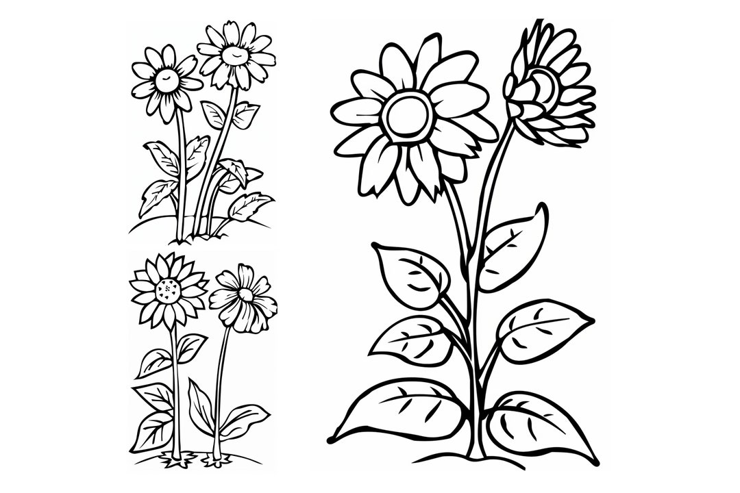 Cute Flowers Coloring Page for Kids, Instant Download, Coloring Book ...