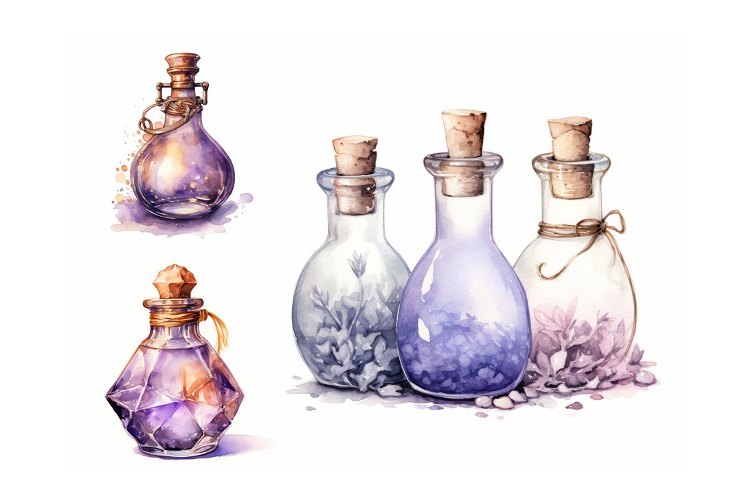 Potion Bottle Clipart Bundle, Jpgs, Watercolor Magic Potion Clipart ...