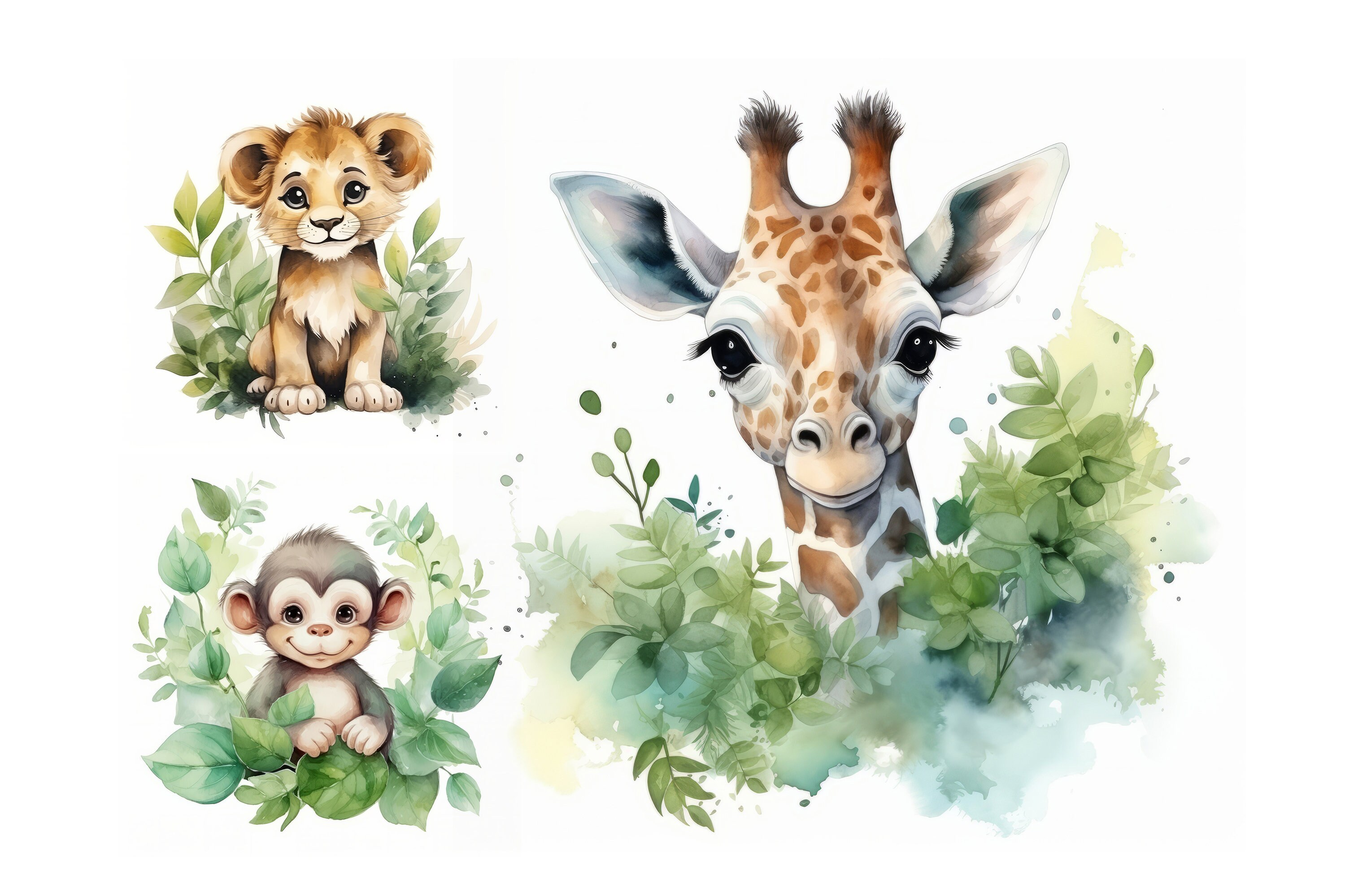 Watercolor Jungle Animals Clipart Bundle, High Quality Jpgs, Nursery ...