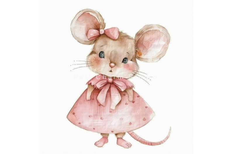 Cute Mouse in Pink Dress Clipart Bundle, Mouse Clipart, Nursery Baby ...