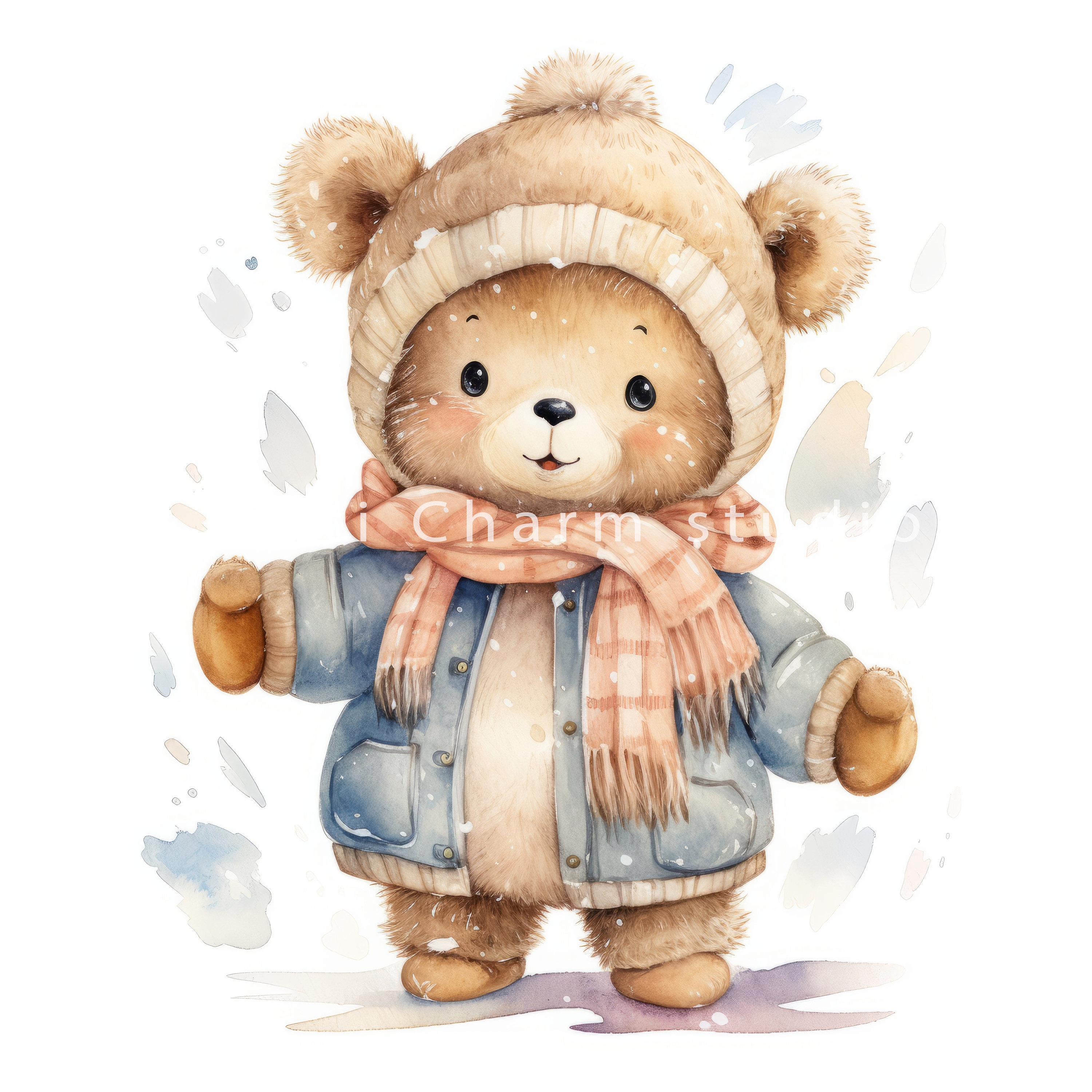 Winter Teddy Bear Clipart, High Quality Jpgs, Watercolor Clipart ...