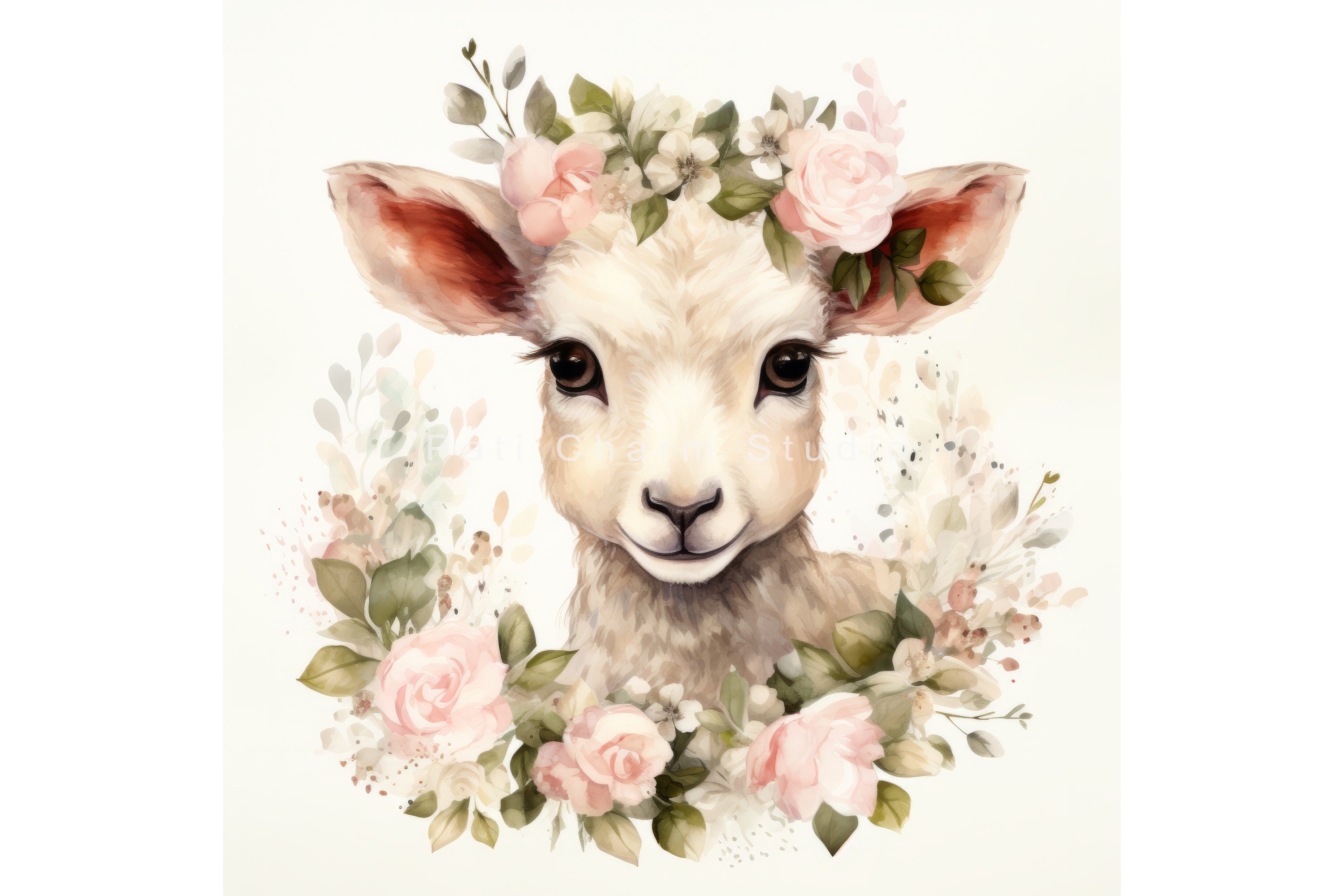 Easter Baby Lamb Clipart Bundle, High Quality JPG, Floral Lamb Clipart ...