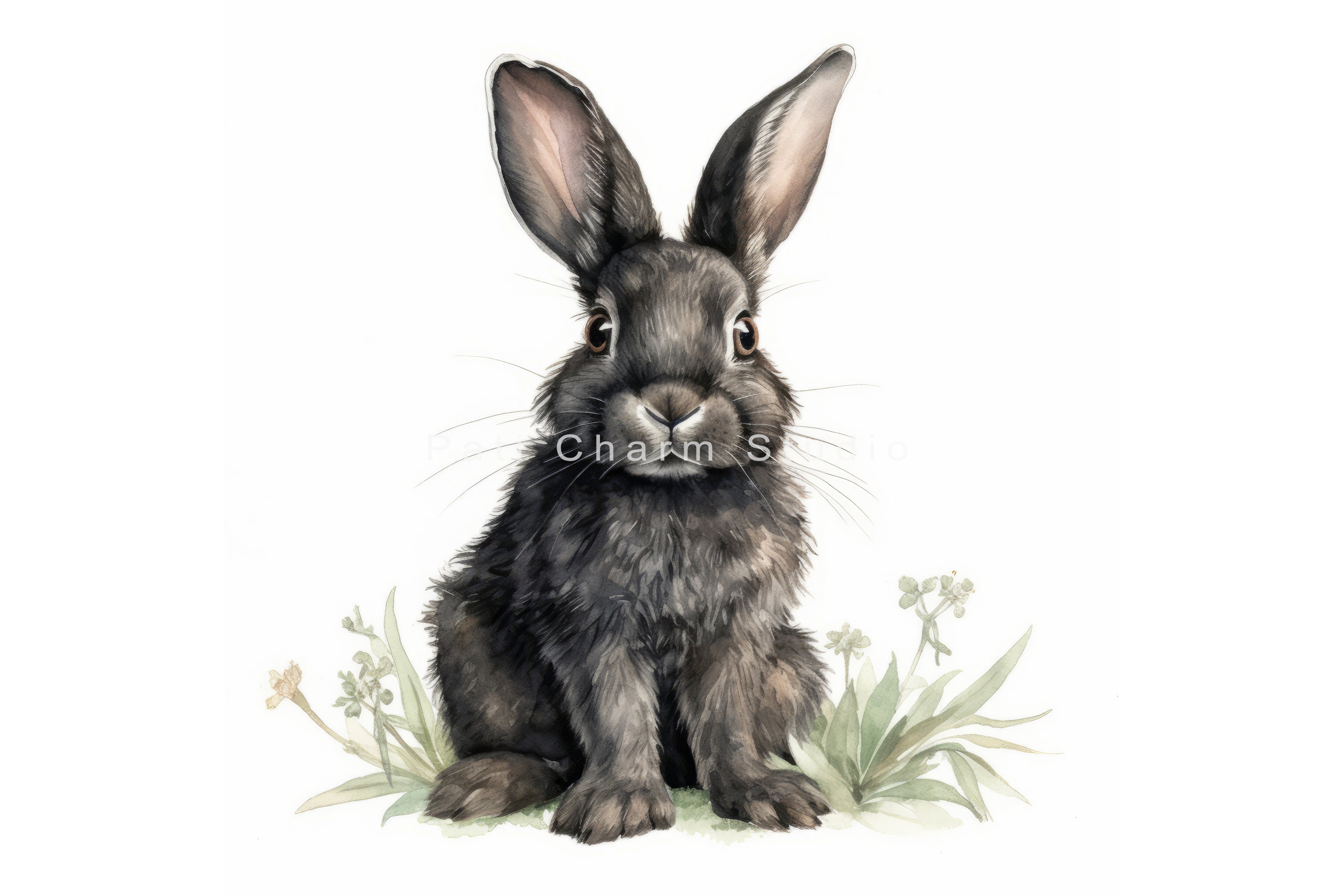9 Black Bunny With Flower Clipart Bundle, Black Rabbit Clipart, Paper ...
